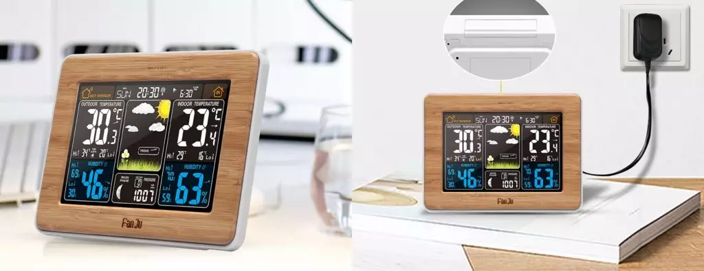 Weather station with wood trim